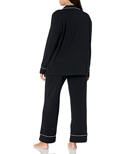 Amazon Essentials Women's Cotton Modal Long-Sleeve Shirt and Full-Length Bottom Pajama Set, Black, Large