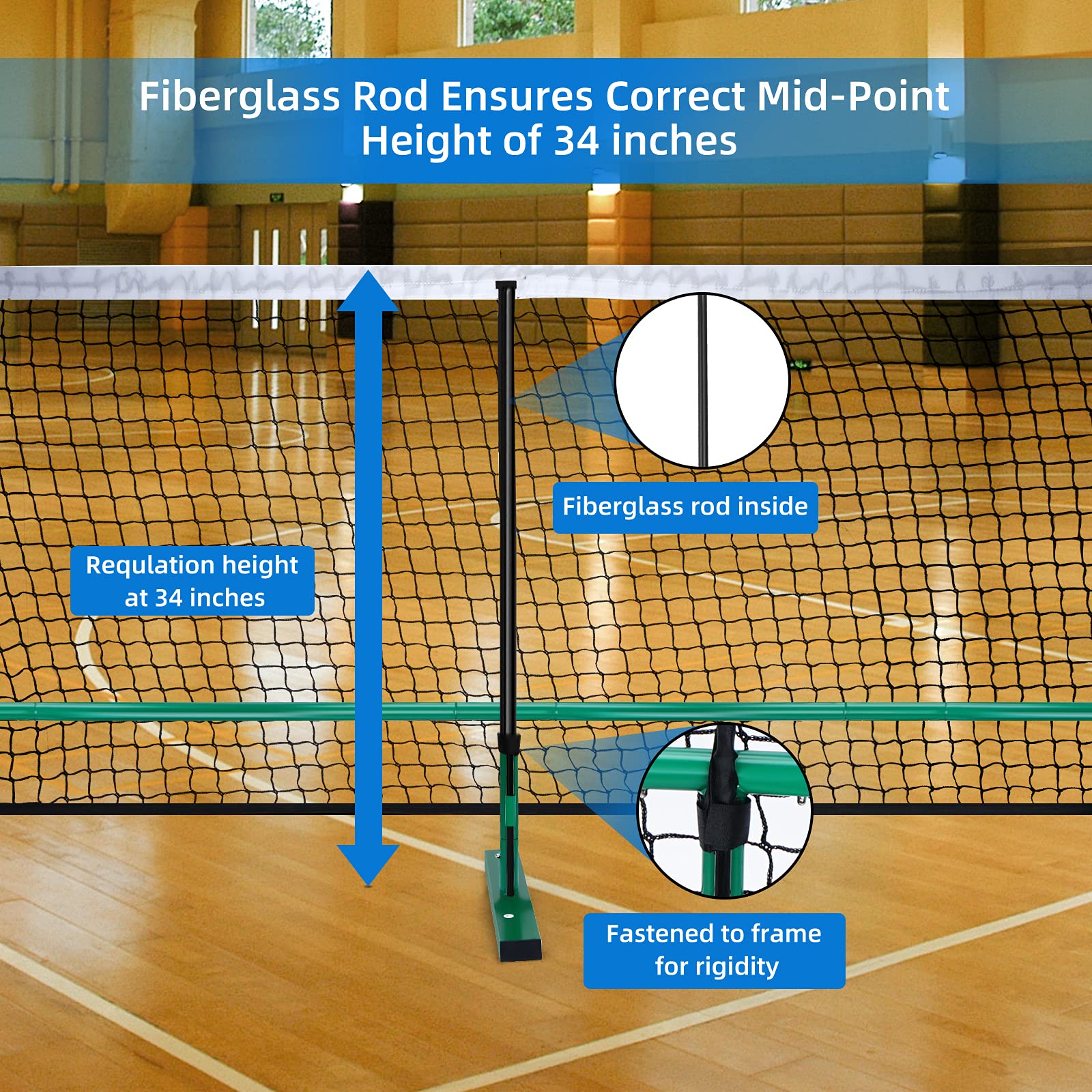 KL KLB SPORT Portable Pickleball Net System Regulation Size Net Set 22FT for Indoor and Outdoor, Designed for All Weather Conditions with Steady Metal Frame, Strong PE Net and 600D Carrying Bag