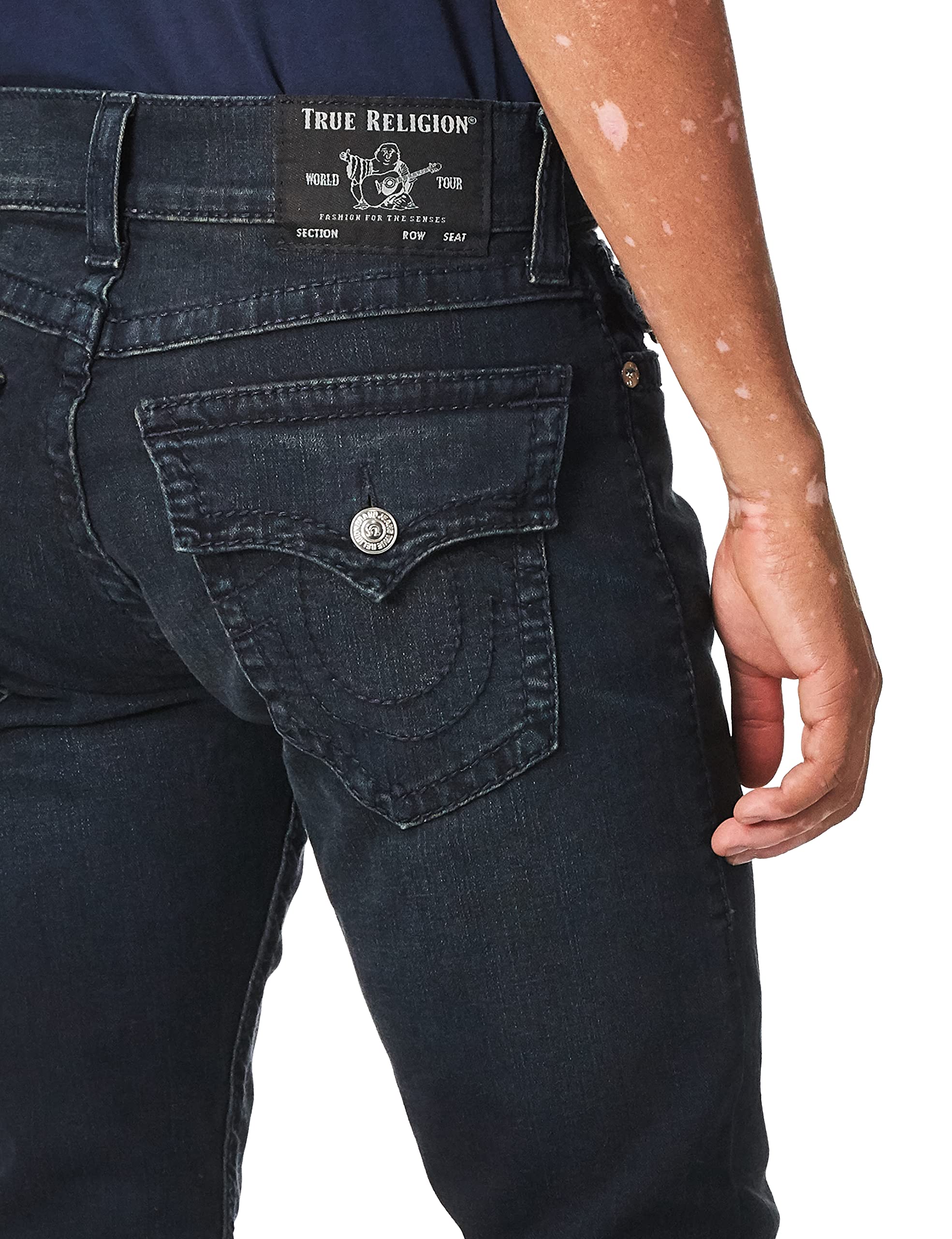 True Religion mens Geno Big T Low Rise Slim Fit With Back Flap Pockets Jeans, Last Call, 36W x 34L US