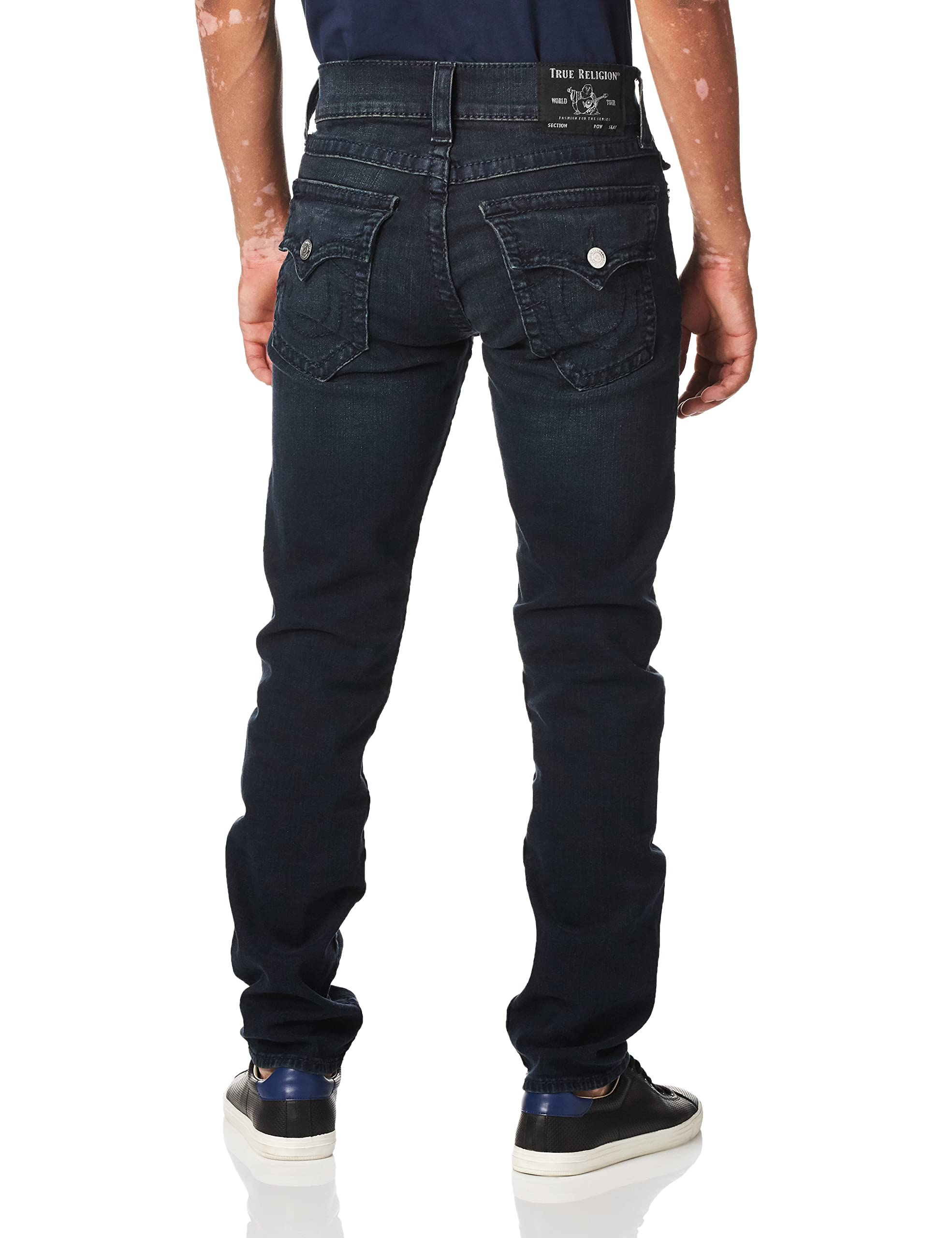 True Religion mens Geno Big T Low Rise Slim Fit With Back Flap Pockets Jeans, Last Call, 36W x 34L US