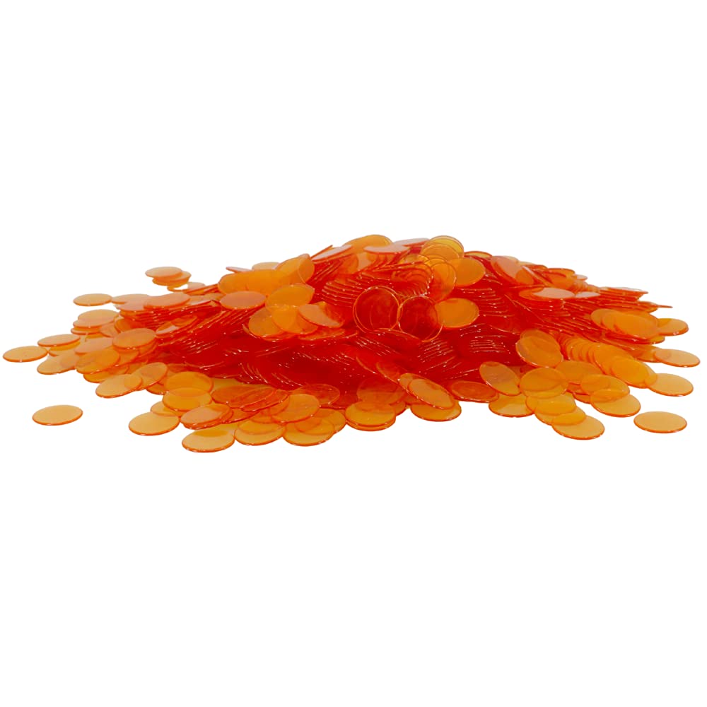 Regal Bingo Plastic Bingo Chips 500 Pcs - Clear Transparent Counters Game Chips Set for Board Game - Fun Bingo Night - 3/4 Inch Orange Color