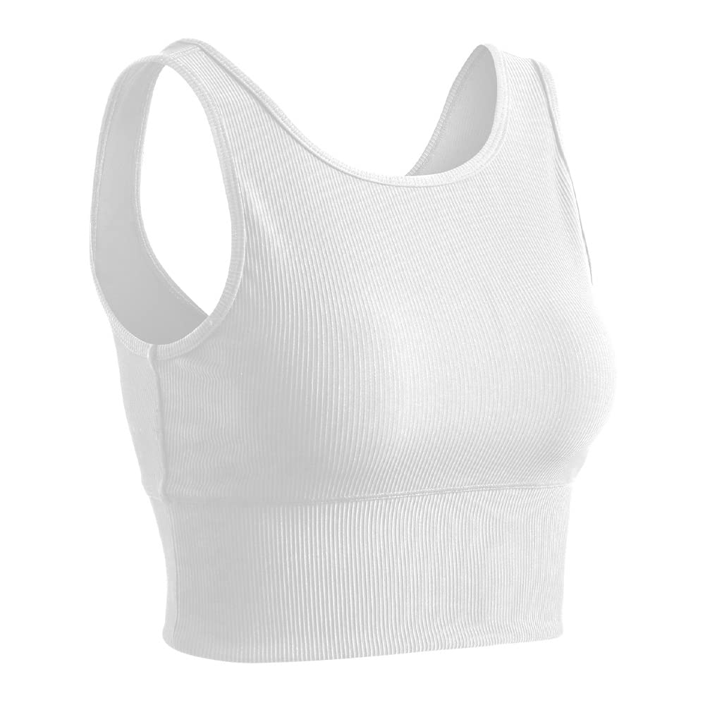 Climb Workout Crop Tank Tops for Women Solid Comfort Sleeveless Shirts Reversible Ribbed Tank Tops for Casual Sports Fitness Yoga (No Padded) White S