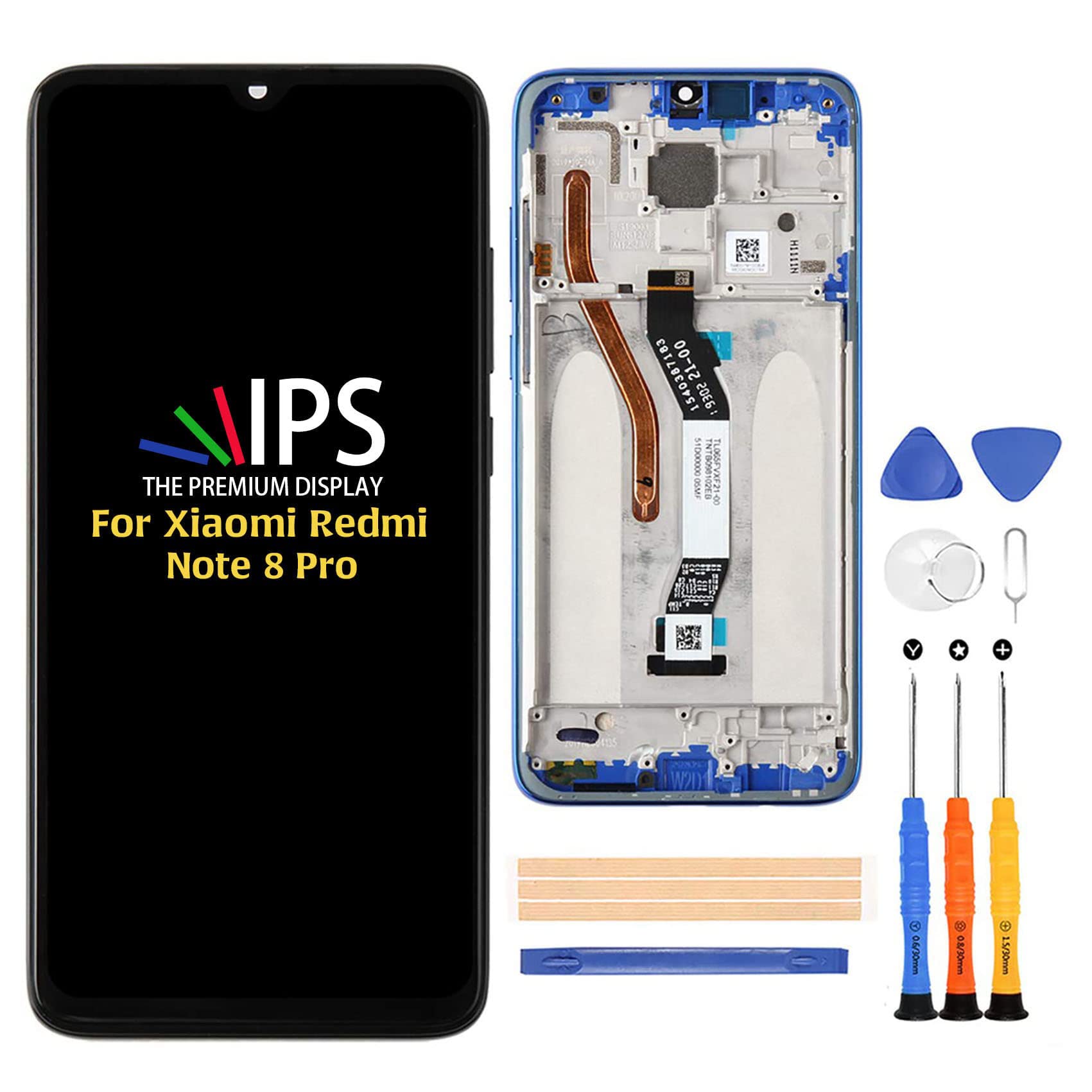 A-MIND for XiaoMi Redmi Note 8 Pro 6.53inchTouch Screen Digitizer LCD Display Assembly Replacement Kits,with Screen Protector+Tools (Blue with Frame)