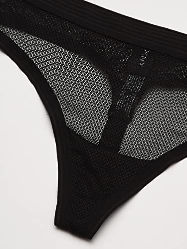 DKNY womens Sheer Stripe Thong Panties, Black, Large US