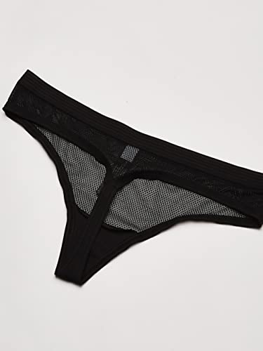 DKNY womens Sheer Stripe Thong Panties, Black, Large US