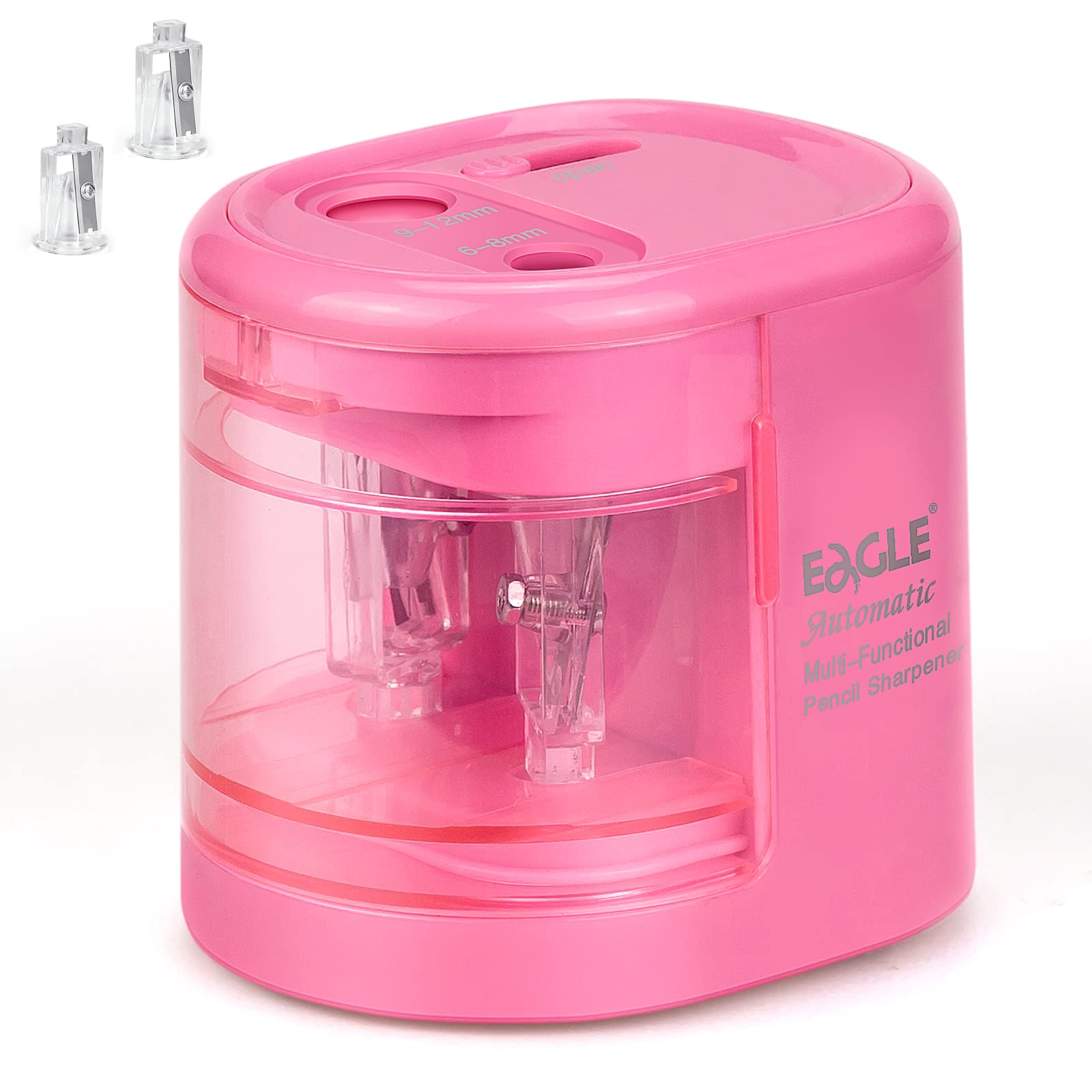 Eagle Electric Pencil Sharpener, Battery or USB Operated, Dual Holes, Dual Blades, fit for Pencils of Size 6-8mm and 9-12mm (Pink)