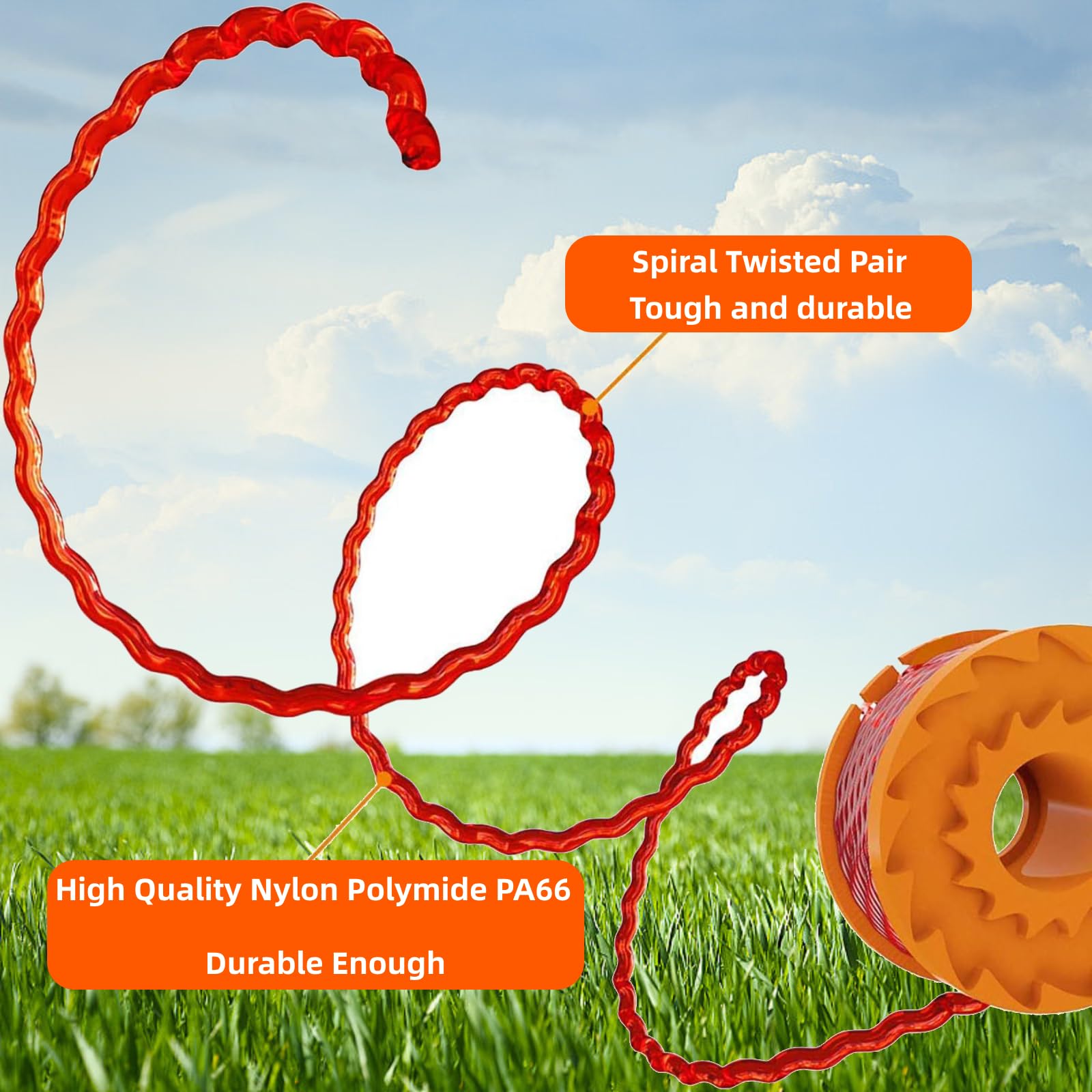 Eyoloty WA0010 String Trimmer Line 10ft 0.065”for Worx WG154 WG163 WG160 WG180 WG175 WG155 WG151 Weed Wacker Eater String with WA0653 GT Spool Cover 50006531 (10Spool + 2Cap)