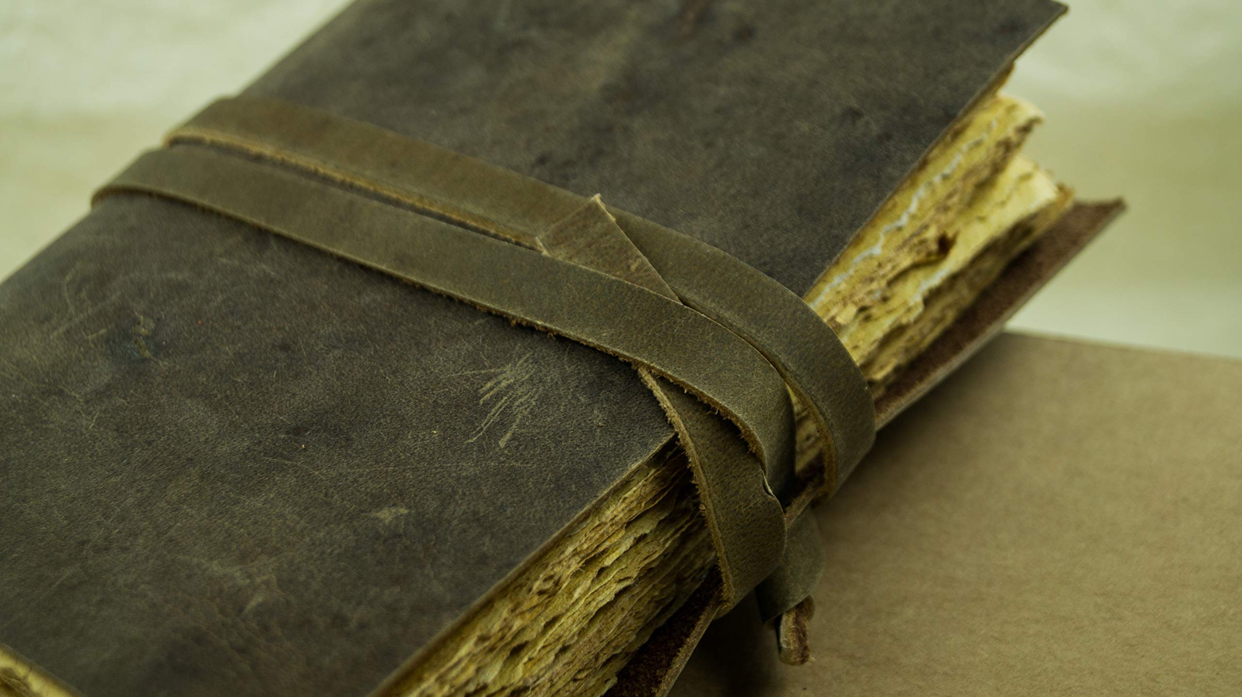 OVERDOSE Deckle Brown Leather Journal - Diary Sketchbook Book of Shadows Handmade Vintage Deckle Edge Paper - 6 x 8 inches | 15 x 20 cm | A5