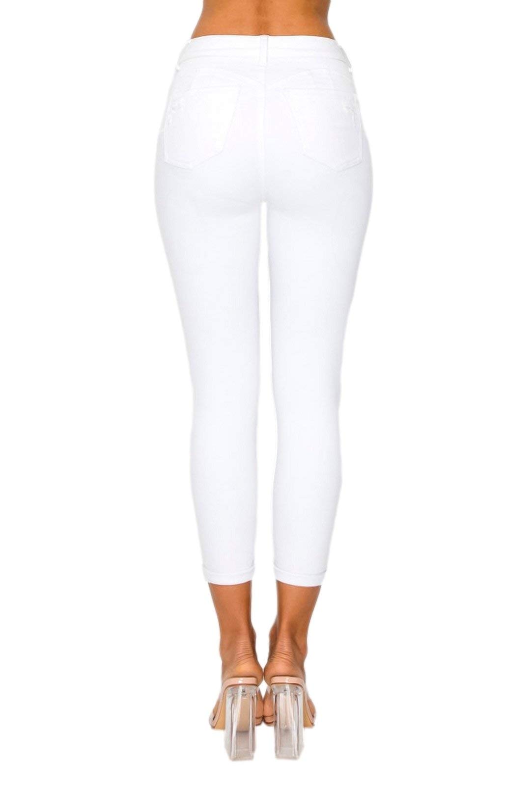 WAX JEAN Women's 'Butt I Love You' Push-Up High Rise Destructed Capri Jeans in Heritage Denim Fabric, White, 0