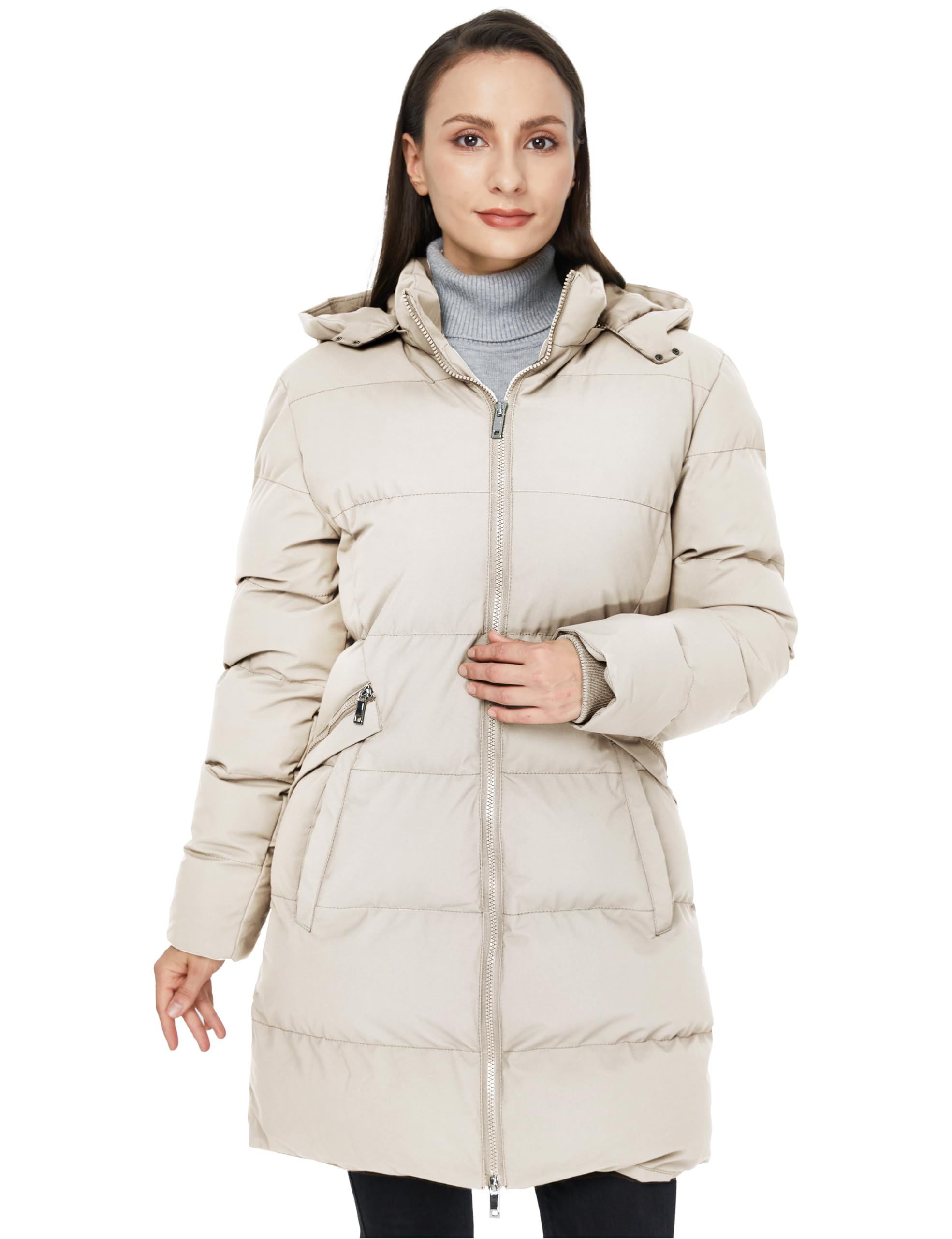 WenVen Women's Heavy Winter Coat Thicken Outerwear Long Hooded Puffer Jacket with Removable Hood (Beige,M)