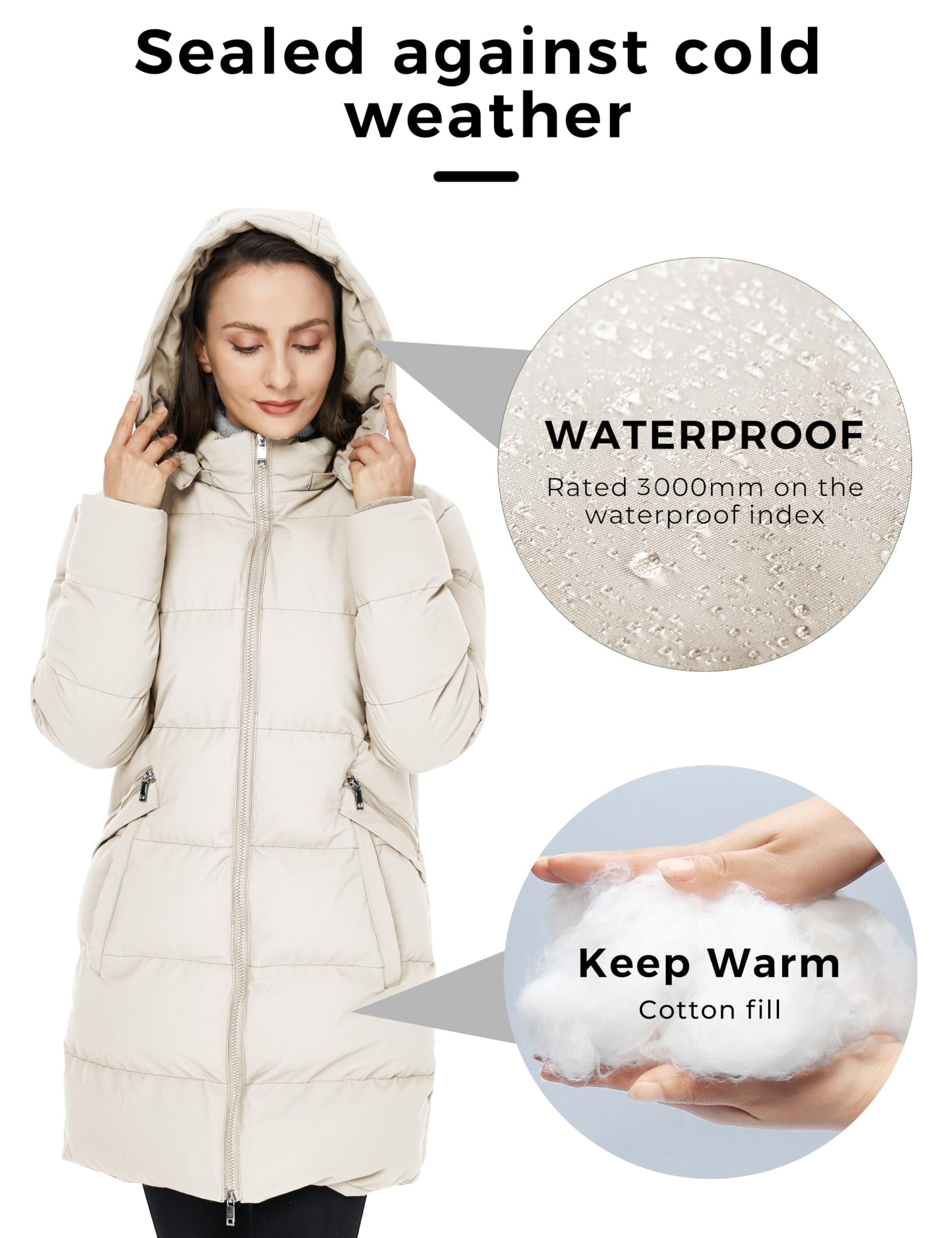 WenVen Women's Heavy Winter Coat Thicken Outerwear Long Hooded Puffer Jacket with Removable Hood (Beige,M)