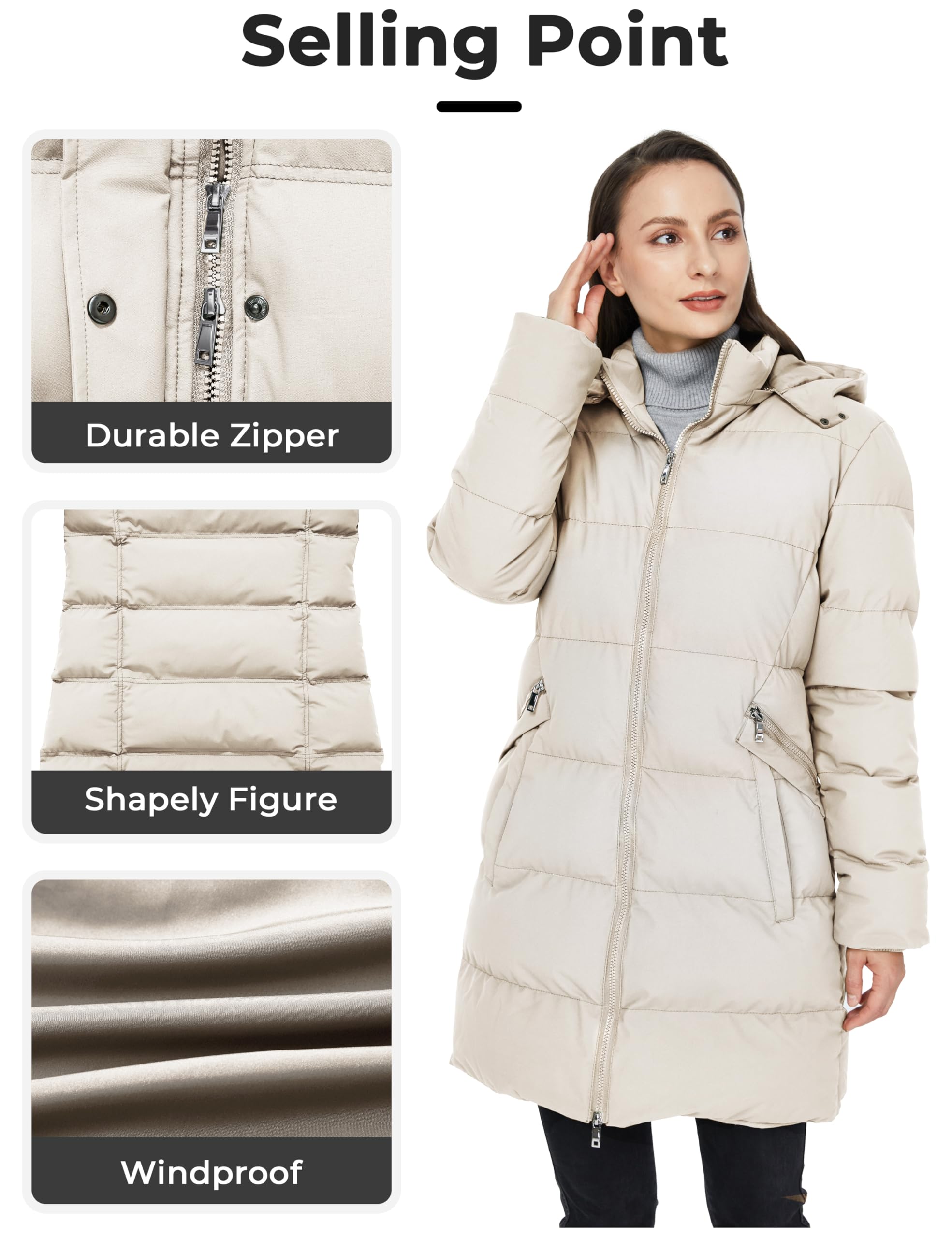 WenVen Women's Heavy Winter Coat Thicken Outerwear Long Hooded Puffer Jacket with Removable Hood (Beige,M)