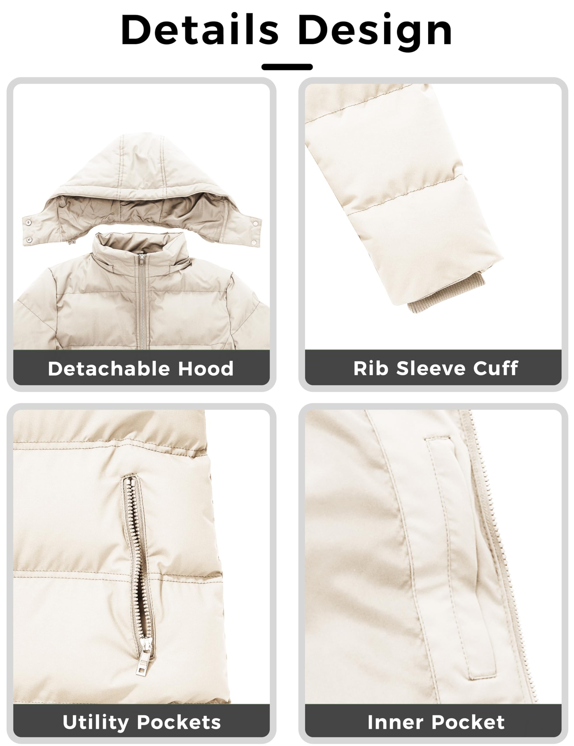 WenVen Women's Heavy Winter Coat Thicken Outerwear Long Hooded Puffer Jacket with Removable Hood (Beige,M)