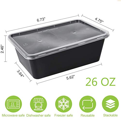 MORDEN MS 50 Pack Meal Prep Containers Reusable 26 OZ To-Go Food Containers with Lids Plastic Bento Boxes, Food Storage Lunch Box, Microwave/Freezer/Dishwasher Safe, 1 Compartment, BPA-Free