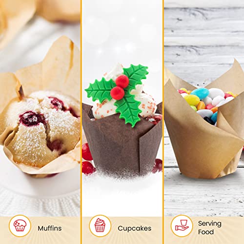 Baker’s Signature Tulip Baking Paper Cupcake & Muffin Liners Pack of 150 | Grease Resistant Wrappers – Will Not Curl or Burn – Comes in Convenient Packaging