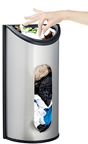 Greenco Plastic Bag Saver, Holder and Dispenser, Wall Mount Brushed Stainless Steel Storage Solution with an Extra Wide Opening for Easy Access to Grocery Bags, Trash Bags, Shopping Bags