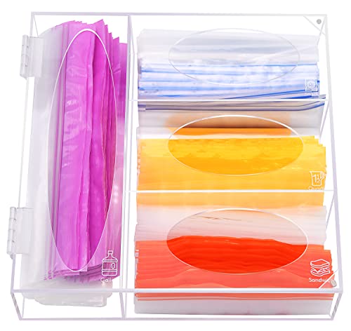 Bag Storage Organizer, Acrylic Food Storage Bag Organizer, Clear Bag Storage Organizer for Solimo, Hefty, Glad, Compatible with Gallon, Slider Quart, Freezer, Sandwich, Snack