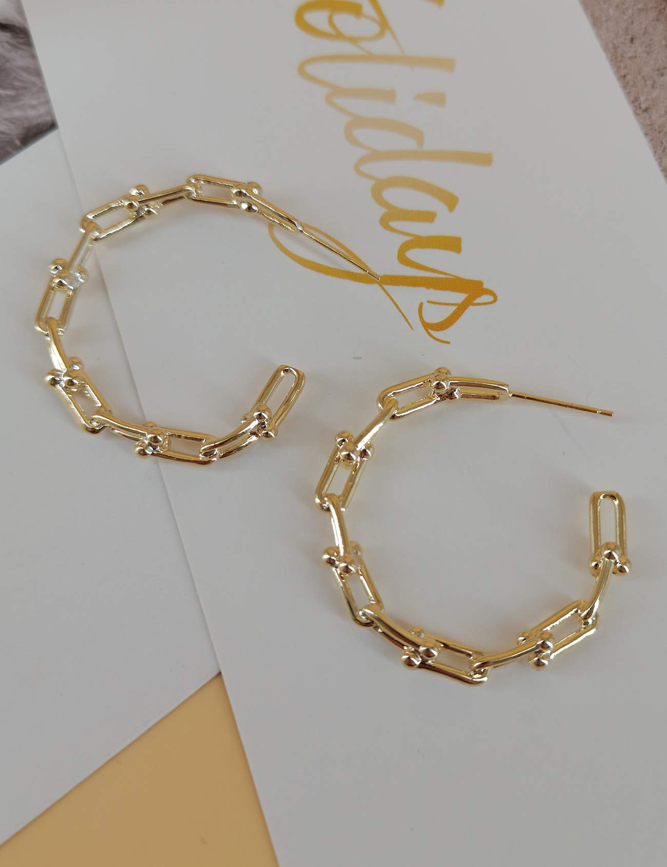 Hoop Earrings for Women - Chain Hoop Earrings in 14k Gold - Link Hoop Stud Earring(Dia.20mm)