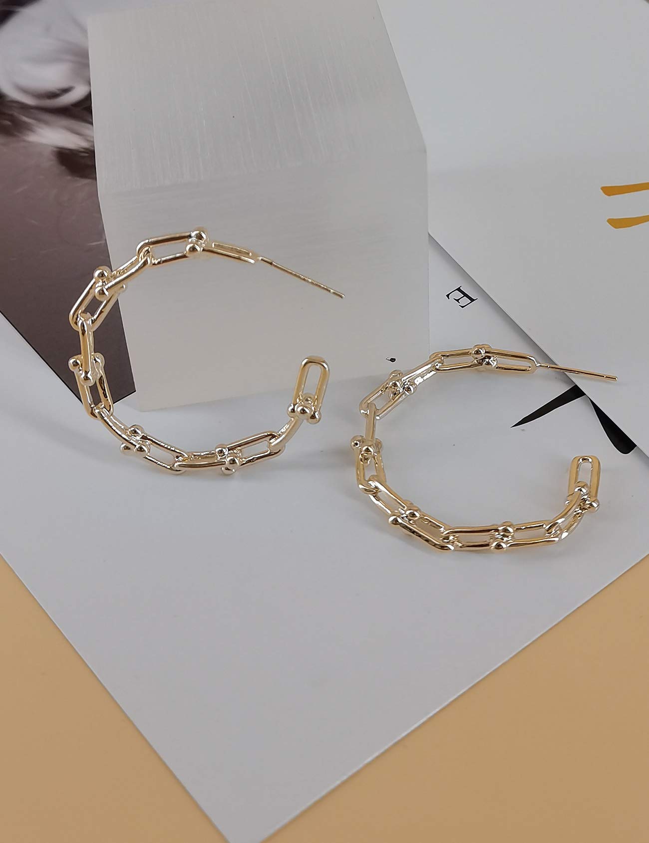 Hoop Earrings for Women - Chain Hoop Earrings in 14k Gold - Link Hoop Stud Earring(Dia.20mm)