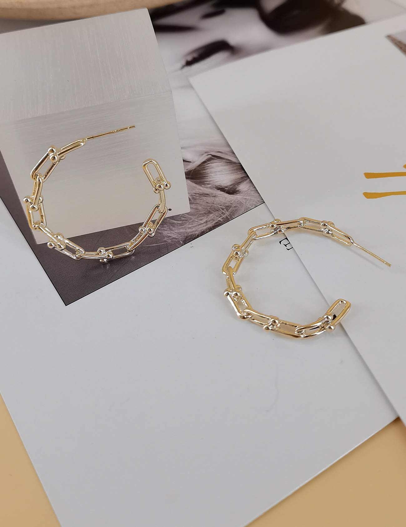 Hoop Earrings for Women - Chain Hoop Earrings in 14k Gold - Link Hoop Stud Earring(Dia.20mm)