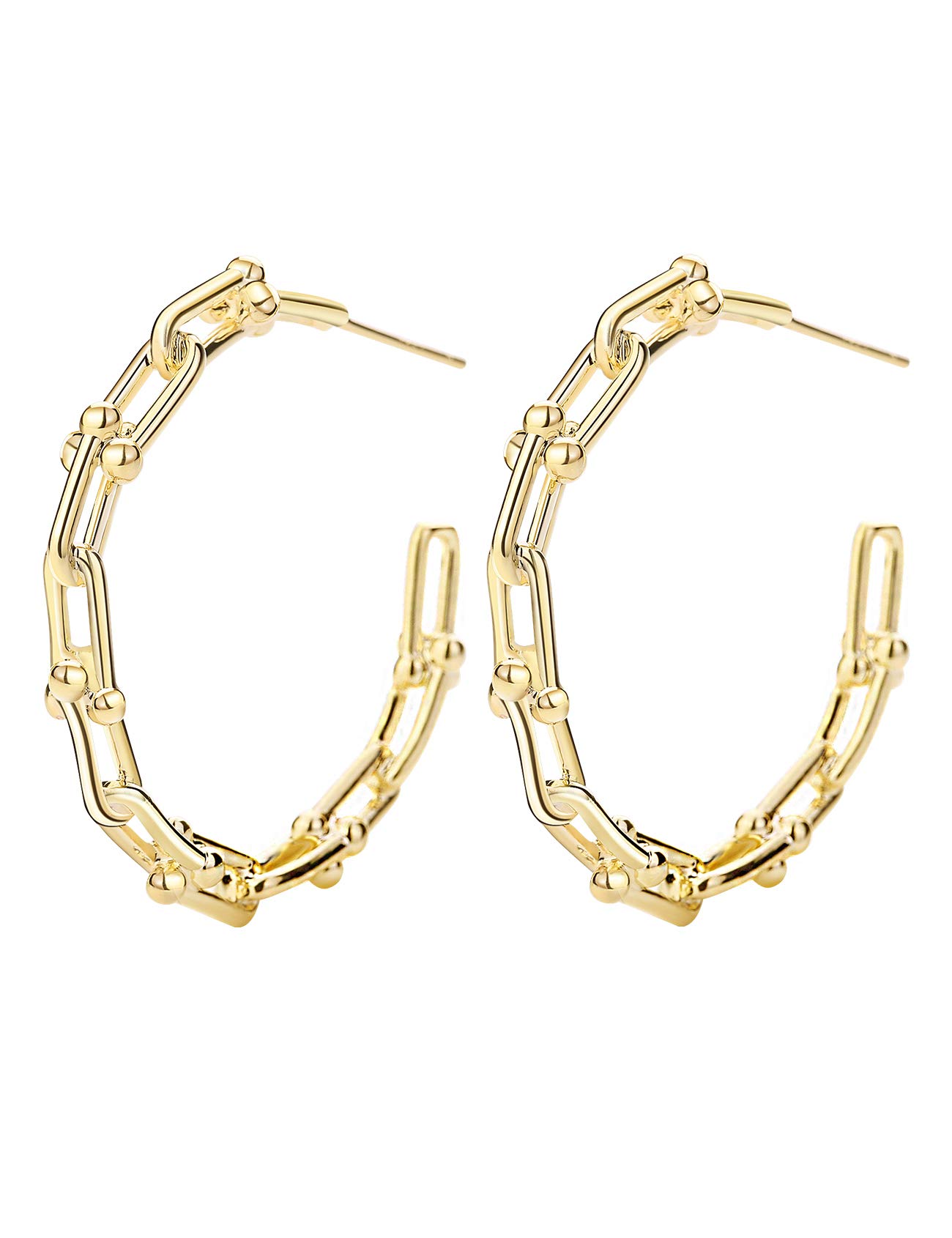 Hoop Earrings for Women - Chain Hoop Earrings in 14k Gold - Link Hoop Stud Earring（Dia.20mm）