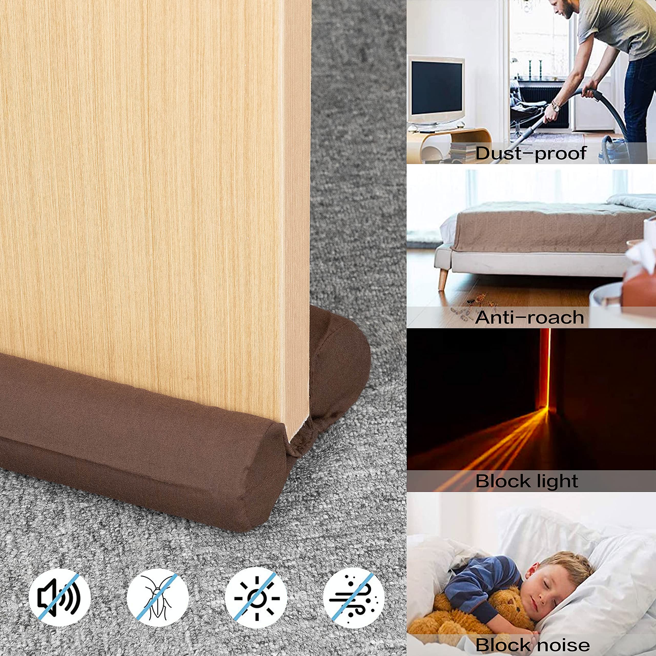 YOUXI Door Draft Stopper, Adjustable 32" to 38", Reduces Noise, Cold Air & Dust, Machine-Washable, Energy Saving