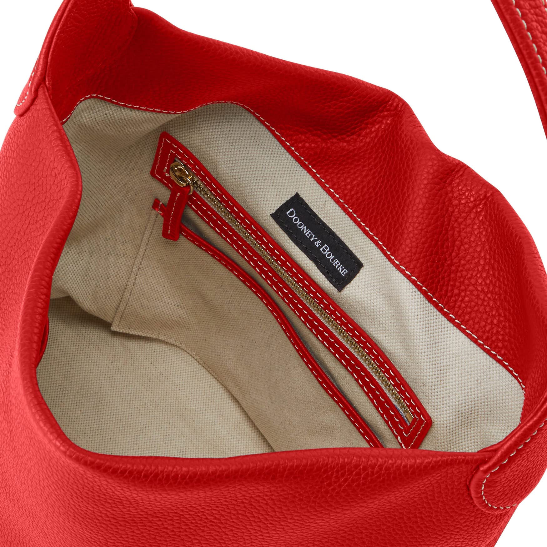 Dooney & Bourke Women's Small Logo Lock Sac Shoulder Bag in Pebble Grain Leather, with Signature Logo Lock Closure, Red