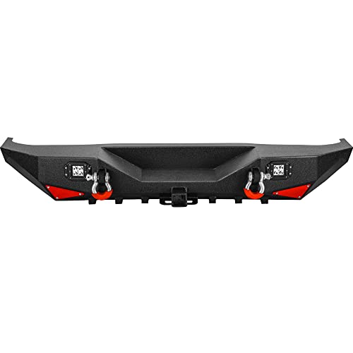 YITAMOTOR Rear Bumper Compatible with 2007-2018 Jeep Wrangler JK & JKU Unlimited, Off Road Back Bumper w/ 2" Hitch Receiver & 2x LED Lights & D-Rings, Upgraded