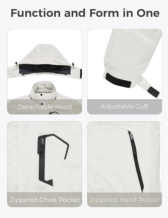 wantdo Men's 3-in-1 Winter Coat Waterproof Snow Jackets Warm Skiing Jacket with Hood White L