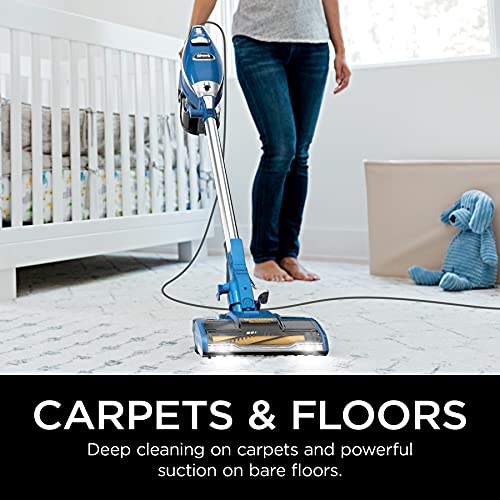 Shark HV343AMZ Rocket Corded Stick Vacuum with Self-Cleaning Brushroll, Lightweight & Maneuverable, Perfect for Pet Hair Pickup, Converts to a Hand Vacuum, with Crevice & Upholstery Tools, Blue/Silver