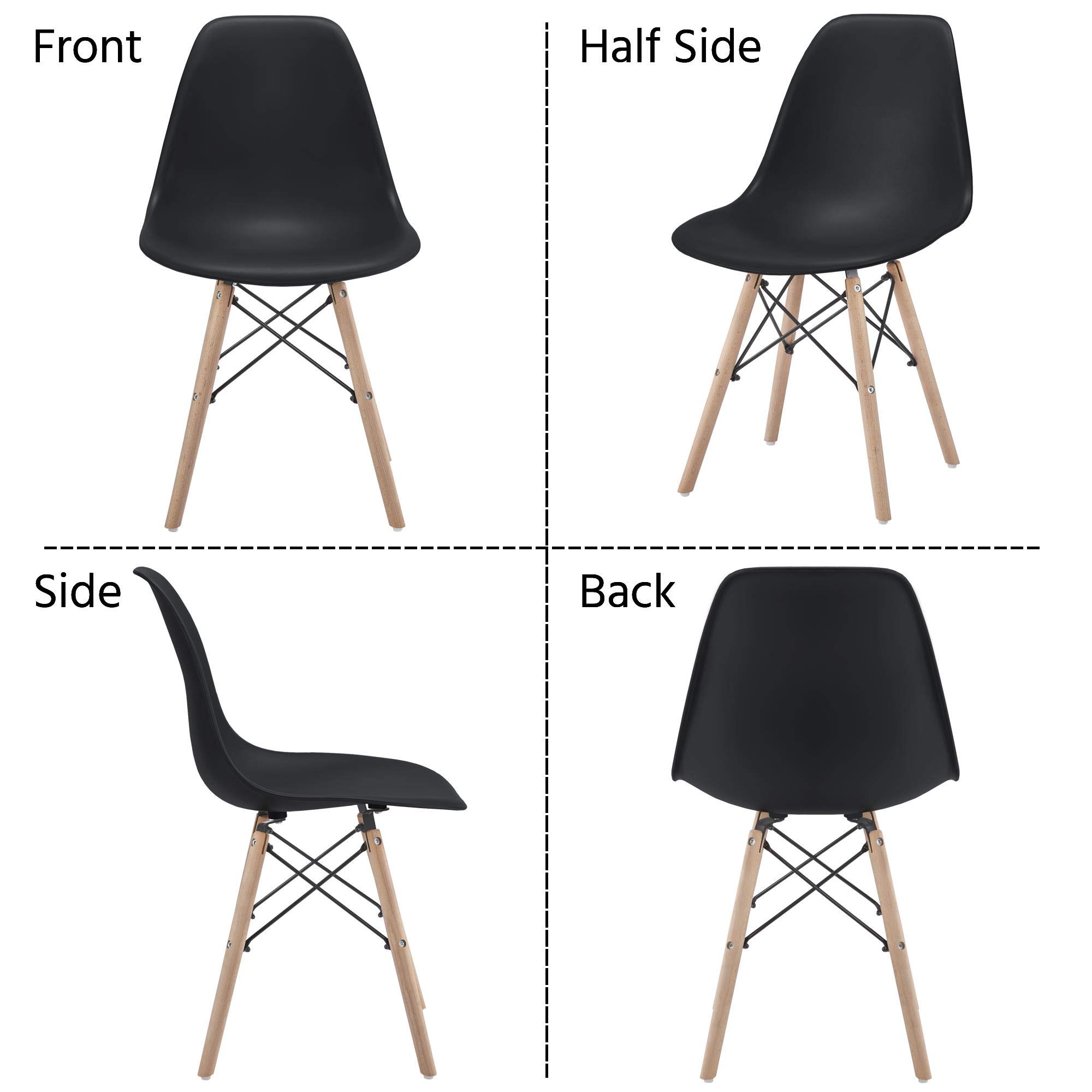 Yaheetech Dining Chairs Modern Mid Century Chairs DSW Shell Eiffel Armless Side Chairs for Kitchen Living Room Lounge, Black, 4pcs