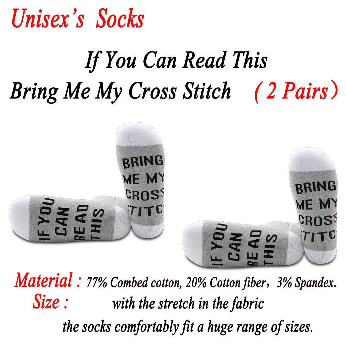 JXGZSO 2 Pairs Can Read This Bring Me My Cross Stitch Socks (Cross Stitch)
