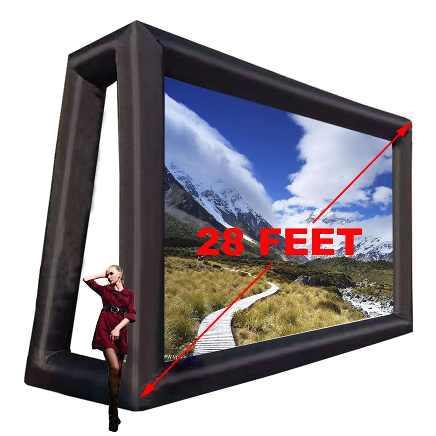 28 ft Inflatable Movie Screen Outdoor Incl Blower - Front and Rear Projection - Portable Blow Up Projector Screen for School, Churches, Grand Parties, Backyard Pool Fun