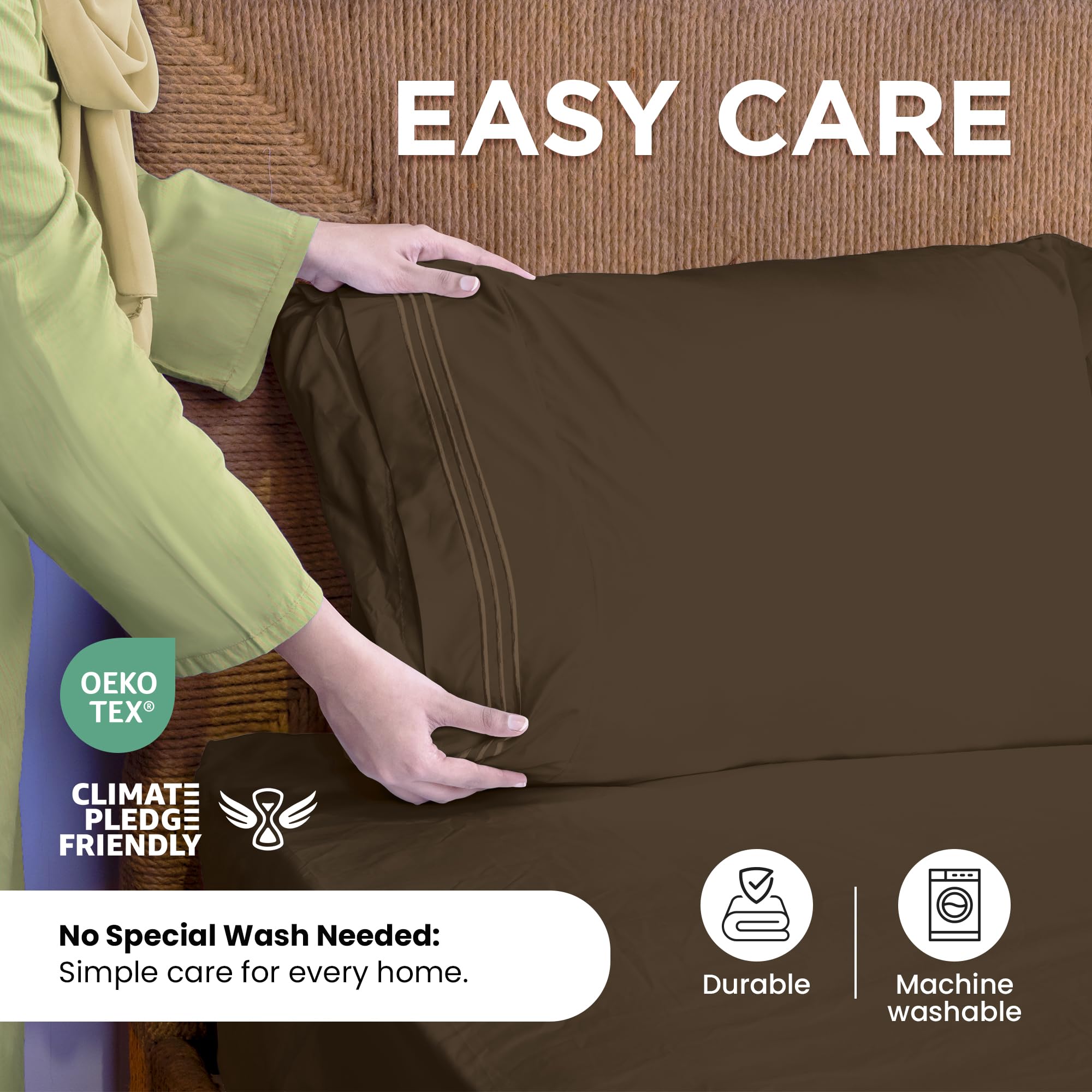 ROYALE LINENS 4 Piece Full Sheets Set - Soft Brushed 1800 Microfiber Bedding - 1 Fitted, 1 Flat Sheet, 2 Pillow Cases - Wrinkle Free & Fade Resistant - Hotel Luxury Bed Sheets (Chocolate Brown, Full)