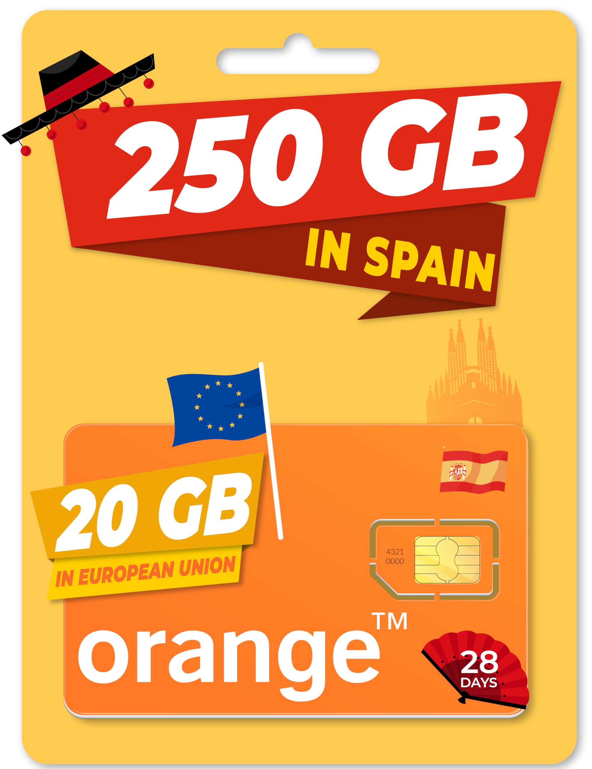 SIM Orange - 100GB Prepaid SIM Card Spain| 5⏠Balance | 800 Minutes for Calls to The US and More Than 50 Countries | 16GB in Europe| Activation Online only at www. tourtech.Shop