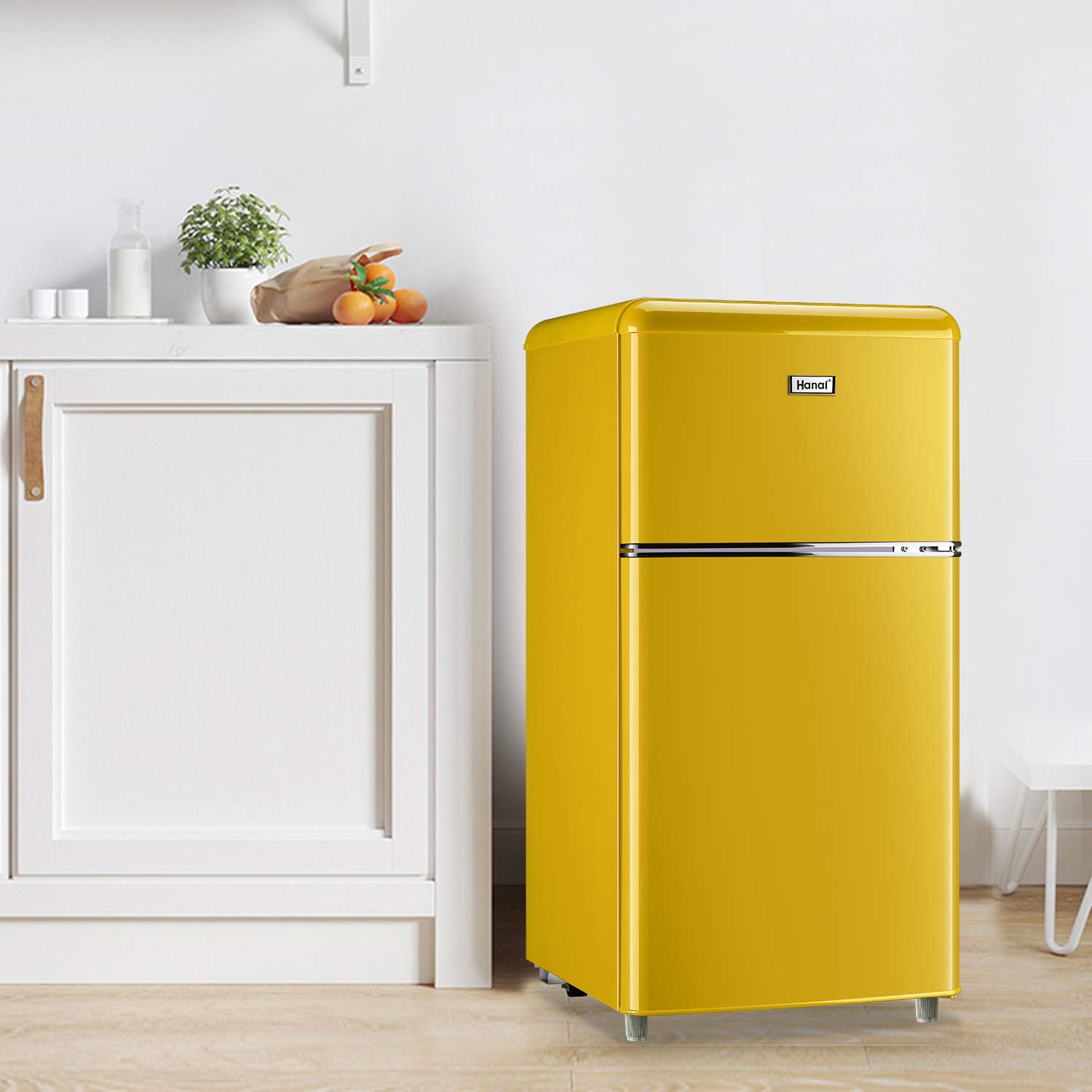 WANAI Compact Refrigerator, 3.5 Cu.Ft Retro Mini Fridge with Freezer, Dual Door Small Refrigerator with 7 TEMP Modes, LED Lights, Removable Shelves, Ideal for Bedroom Dorm Office Apartment