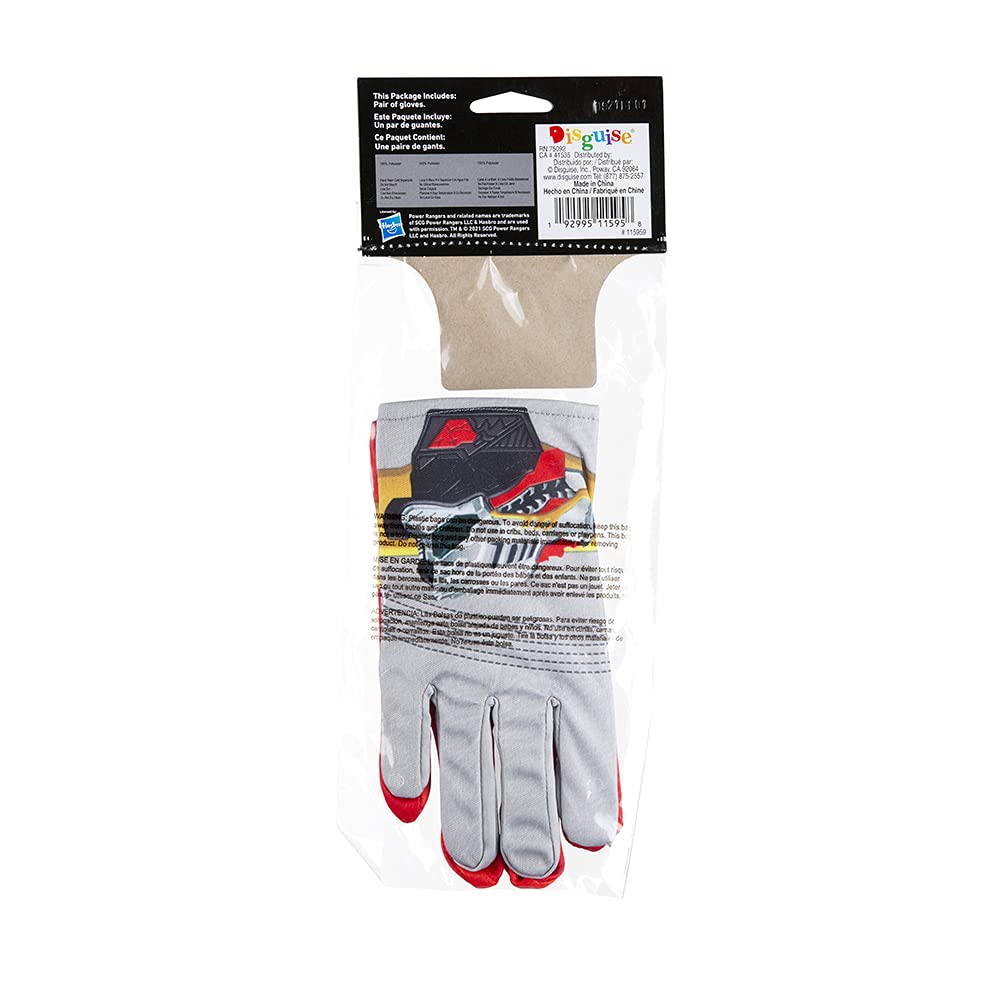 Red Ranger Gloves for Kids, Official Power Rangers Dino Fury Costume Accessories, Child Size