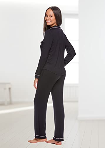 bebe Womens Pajama Sets - PJ Set for Women - Long Sleeve Button Down Shirt and Pamaja Pants Lounge Sleepwear Set (Black, Small)