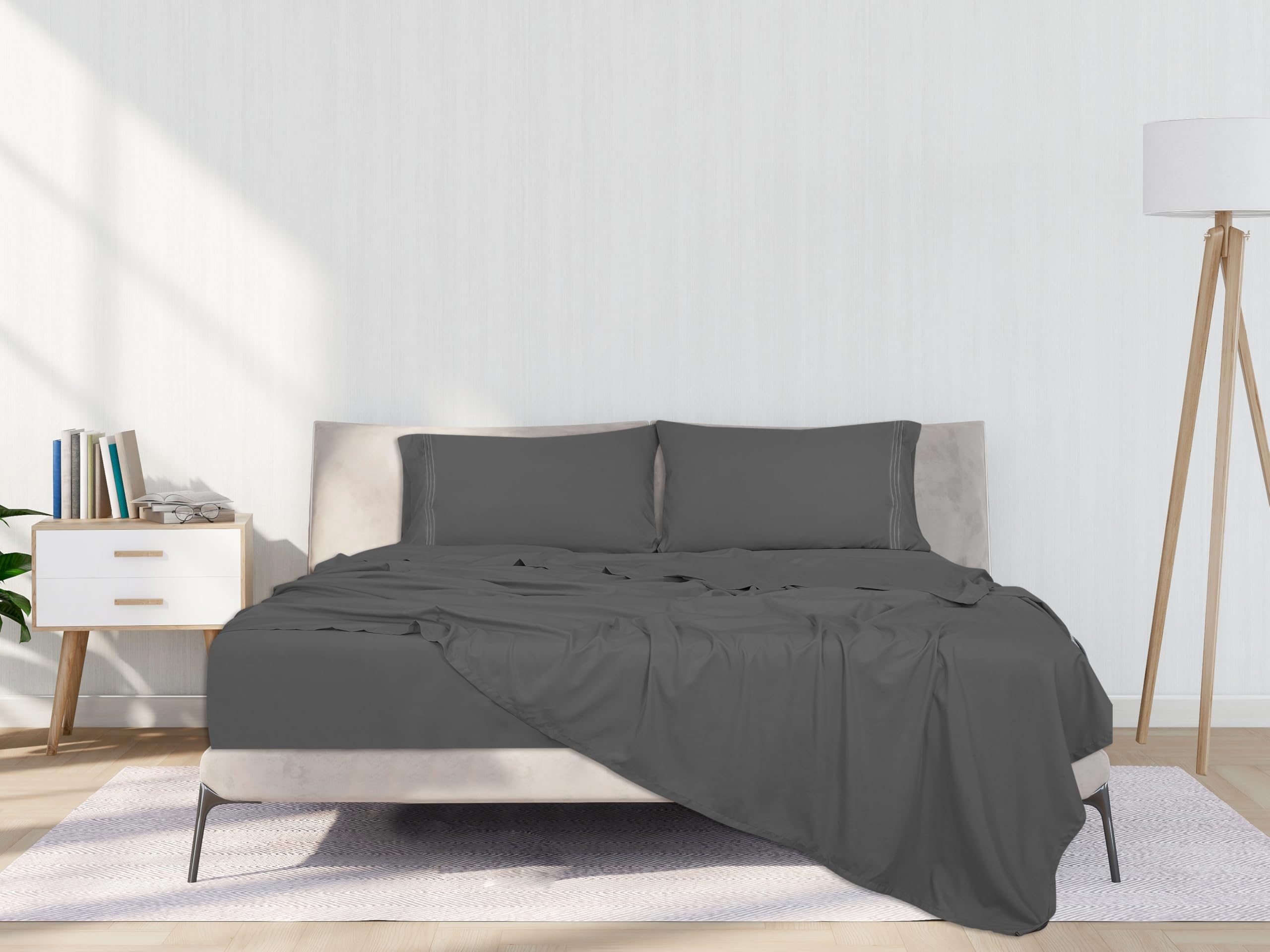 ROYALE LINENS 3 Piece Twin Sheets Set - Soft Brushed 1800 Microfiber Bedding - 1 Fitted and 1 Flat Sheet, 1 Pillow case - Wrinkle Free & Fade Resistant - Hotel Luxury Bed Sheets Set (Grey, Twin)