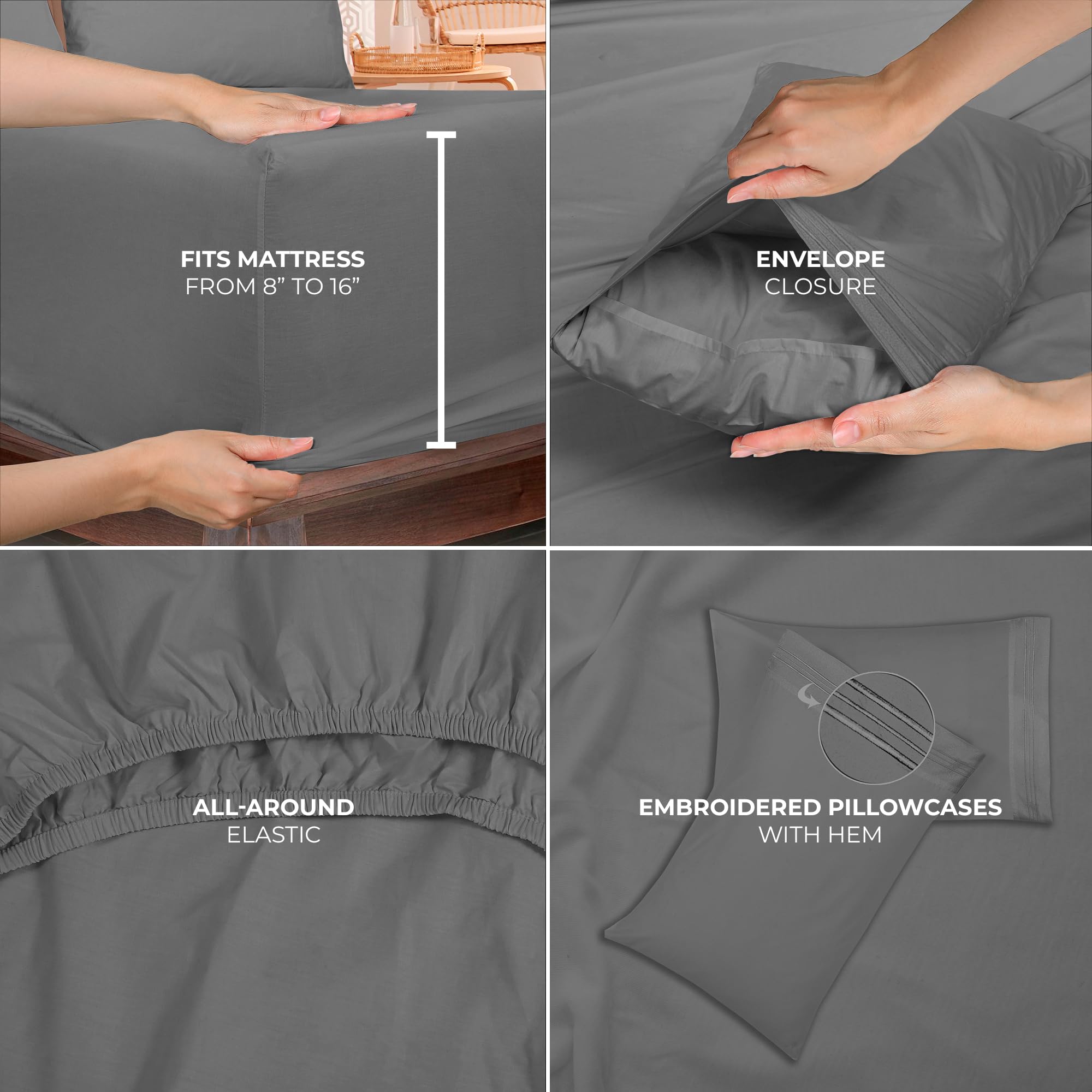 ROYALE LINENS 3 Piece Twin Sheets Set - Soft Brushed 1800 Microfiber Bedding - 1 Fitted and 1 Flat Sheet, 1 Pillow case - Wrinkle Free & Fade Resistant - Hotel Luxury Bed Sheets Set (Grey, Twin)