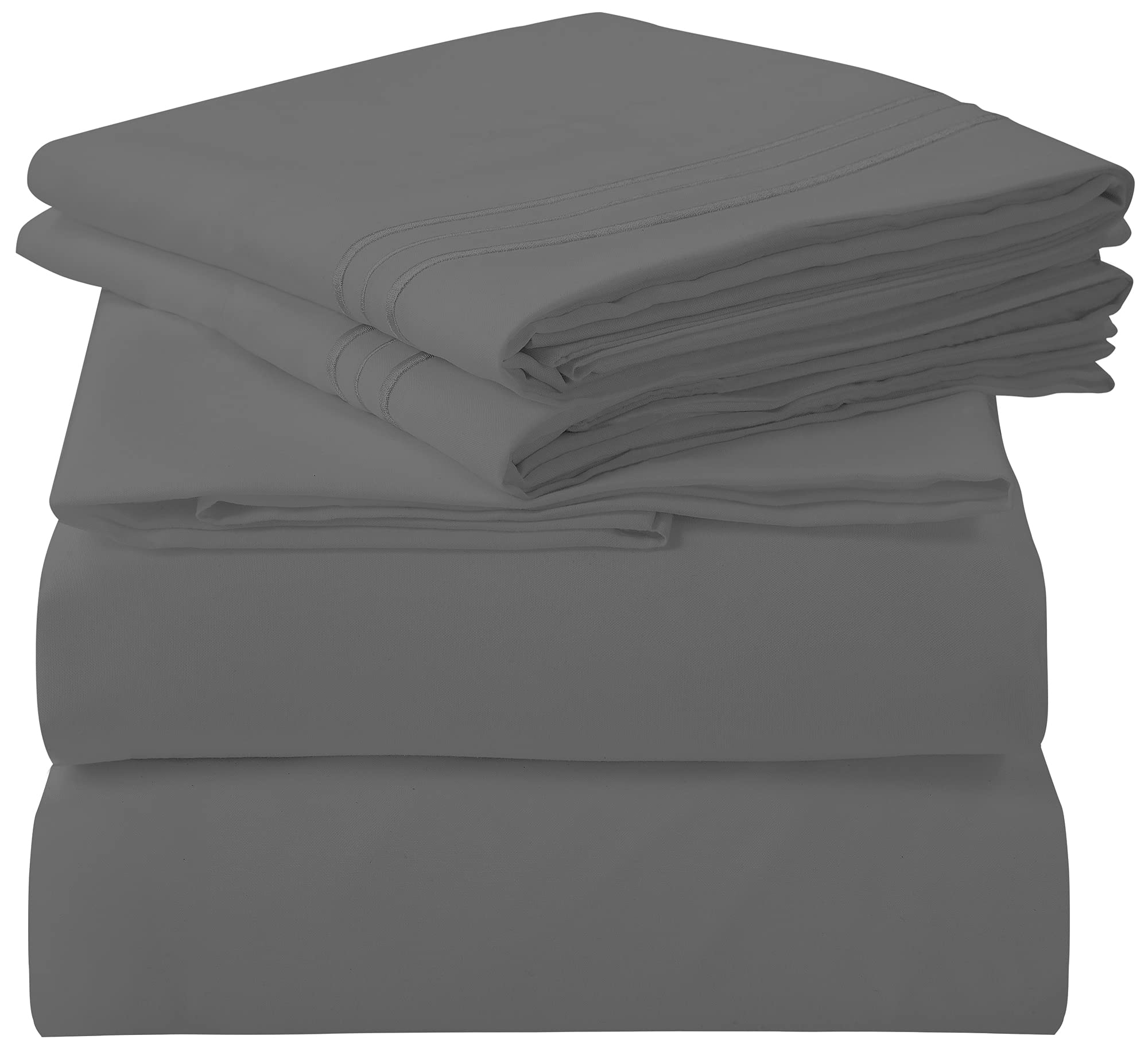 ROYALE LINENS 3 Piece Twin Sheets Set - Soft Brushed 1800 Microfiber Bedding - 1 Fitted and 1 Flat Sheet, 1 Pillow case - Wrinkle Free & Fade Resistant - Hotel Luxury Bed Sheets Set (Grey, Twin)