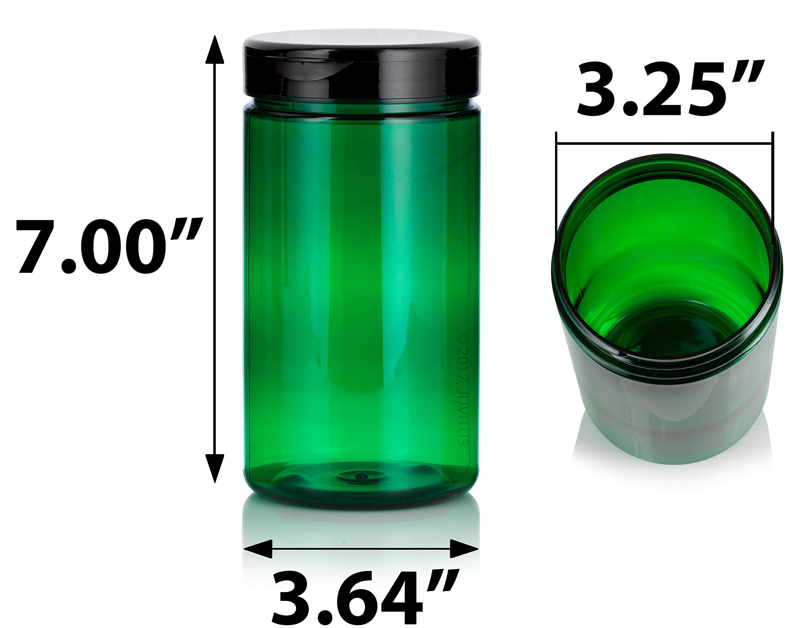 JUVITUS 32 oz Green Plastic PET Refillable Jar (BPA Free) with Black Flip Top Cap (4 pack)