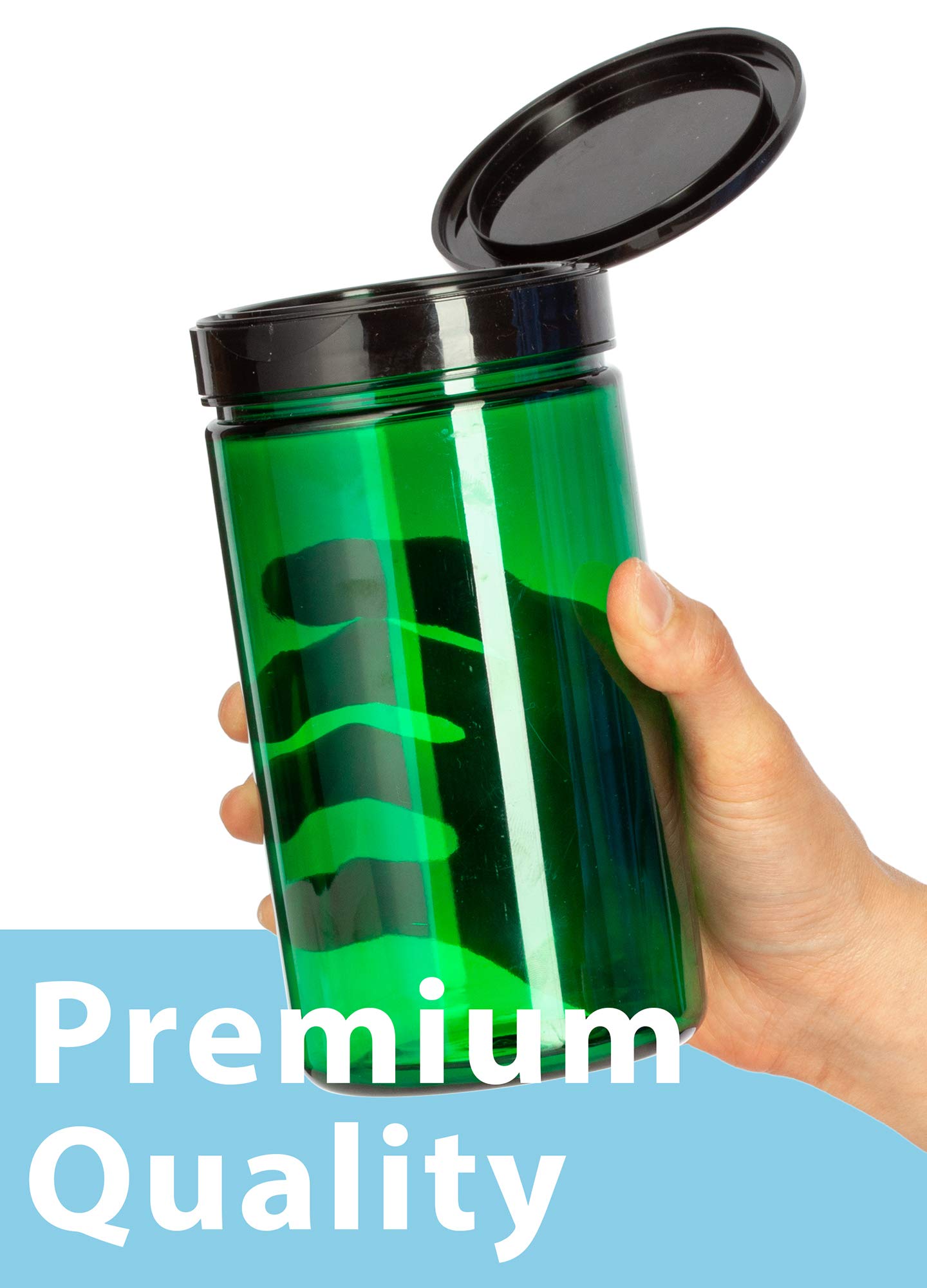 JUVITUS 32 oz Green Plastic PET Refillable Jar (BPA Free) with Black Flip Top Cap (4 pack)