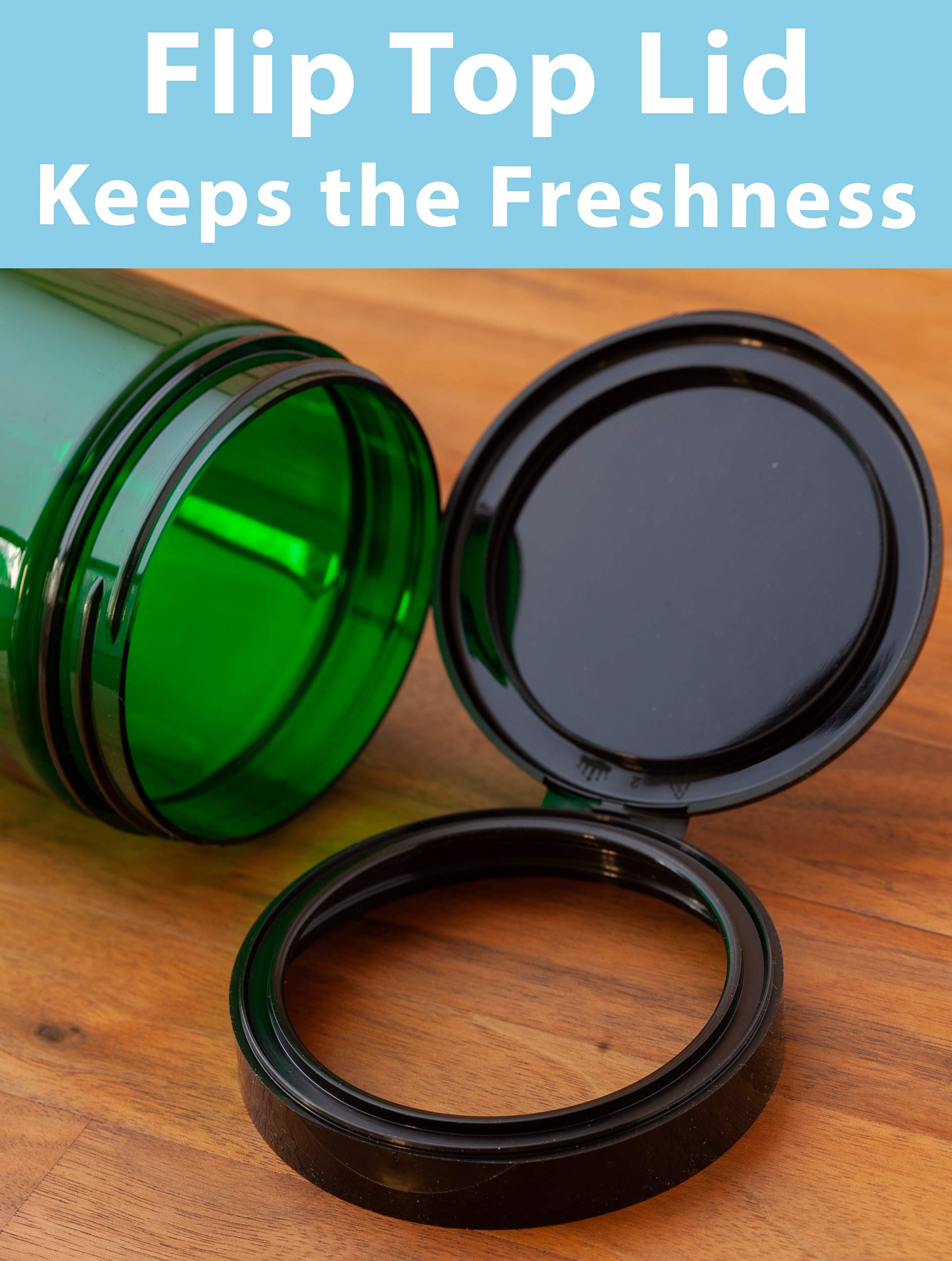 JUVITUS 32 oz Green Plastic PET Refillable Jar (BPA Free) with Black Flip Top Cap (4 pack)