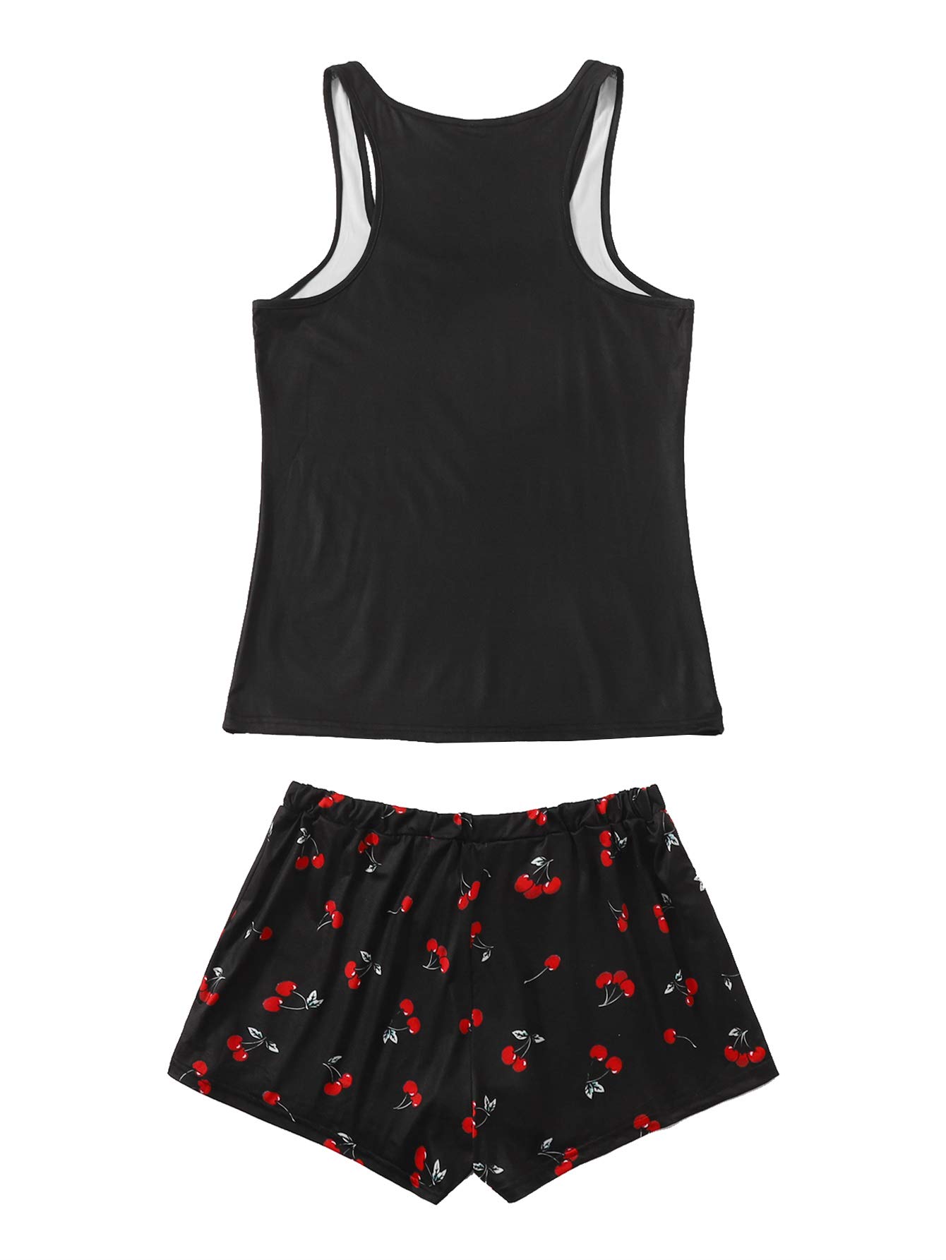 Floerns Women's Cute Sleeveless Tank Top and Shorts Sleepwear Pajama Set Black S