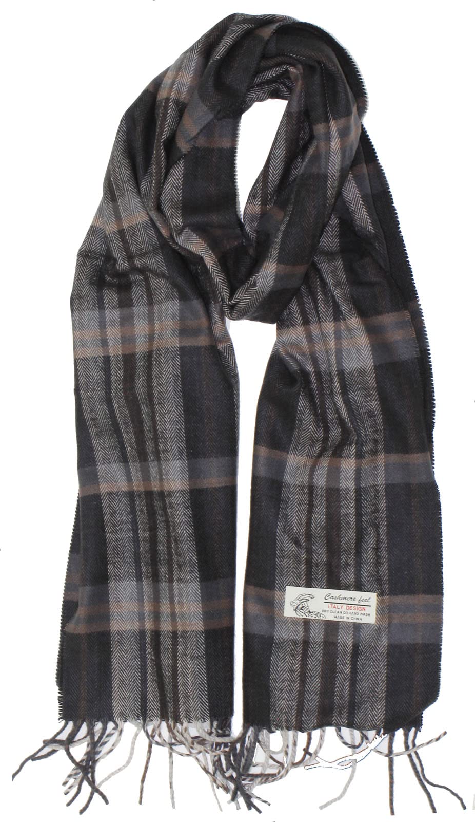 LibbySue New Soft Cashmere Feel Plaid Check and Solid Winter Scarf (Black Plaid)