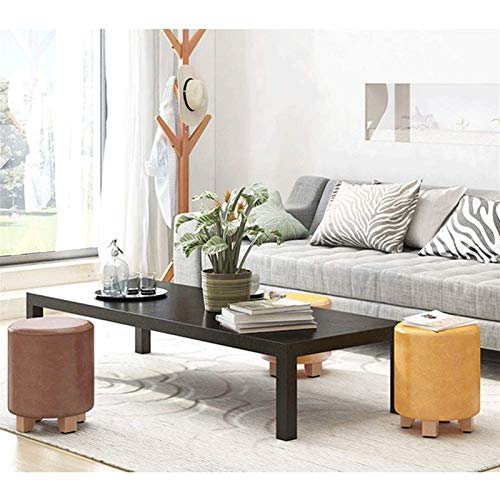 HIZLJJ Footstools, Pouffe Stool, Round Chest Padded Footstool PU Leather Pouffe Chair Bed End Bench Shoe Bench Milking Stool Small Foot Rest Stool Low Stools (Color : Beige, Size : 29×35)