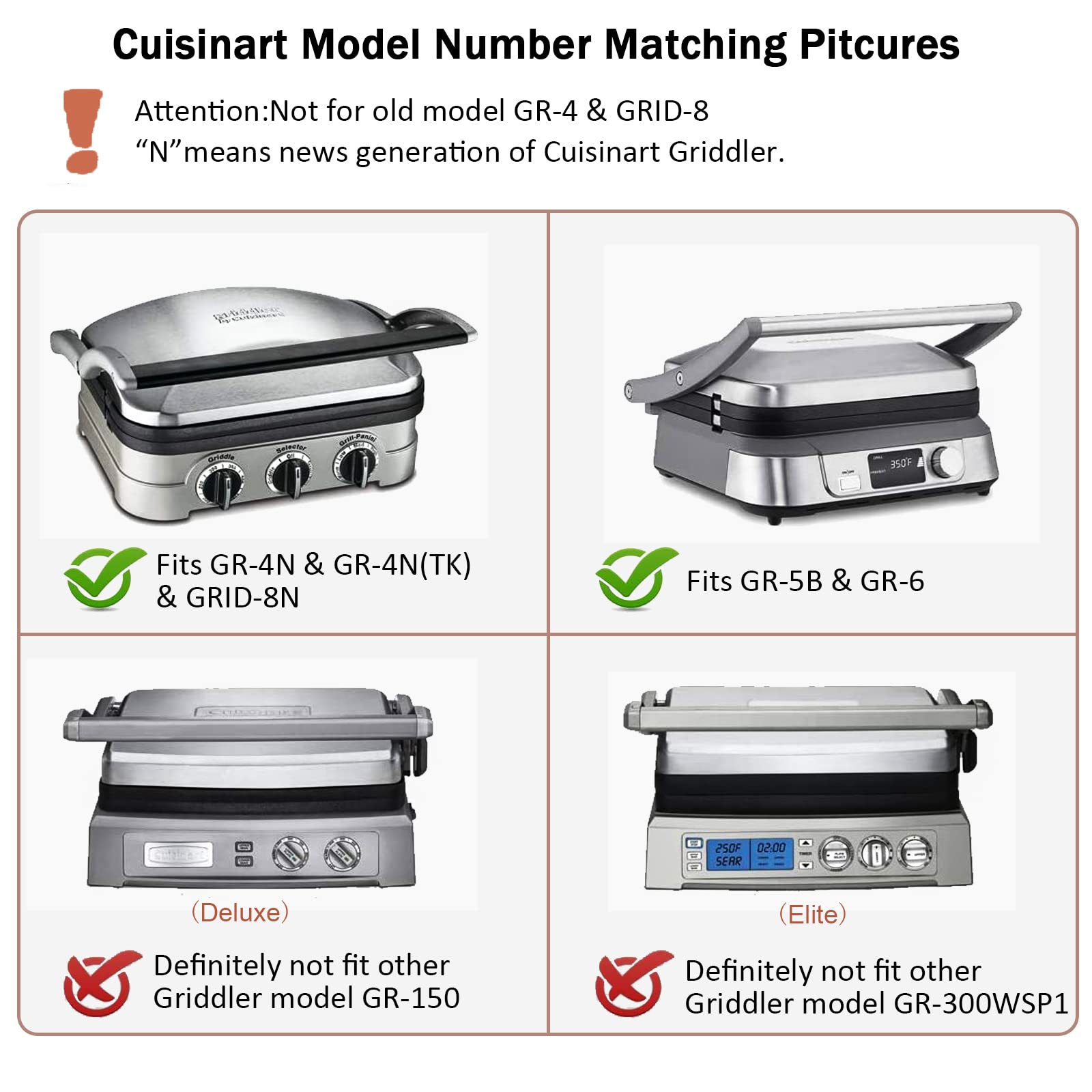 Griddler Plates Replacement for Cuisinart GR-4NP1 5-in-1 Grill & Panini Press - Griddle Accessories, BPA Free, 2Pcs