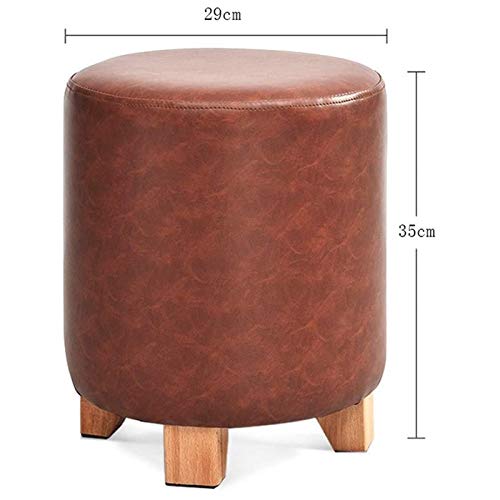 HIZLJJ Footstools, Pouffe Stool, Round Chest Padded Footstool PU Leather Pouffe Chair Bed End Bench Shoe Bench Milking Stool Small Foot Rest Stool Low Stools (Color : Beige, Size : 29×35)