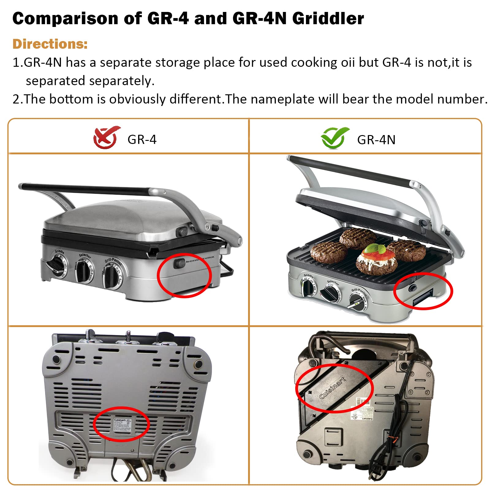 Griddler Plates Replacement for Cuisinart GR-4NP1 5-in-1 Grill & Panini Press - Griddle Accessories, BPA Free, 2Pcs
